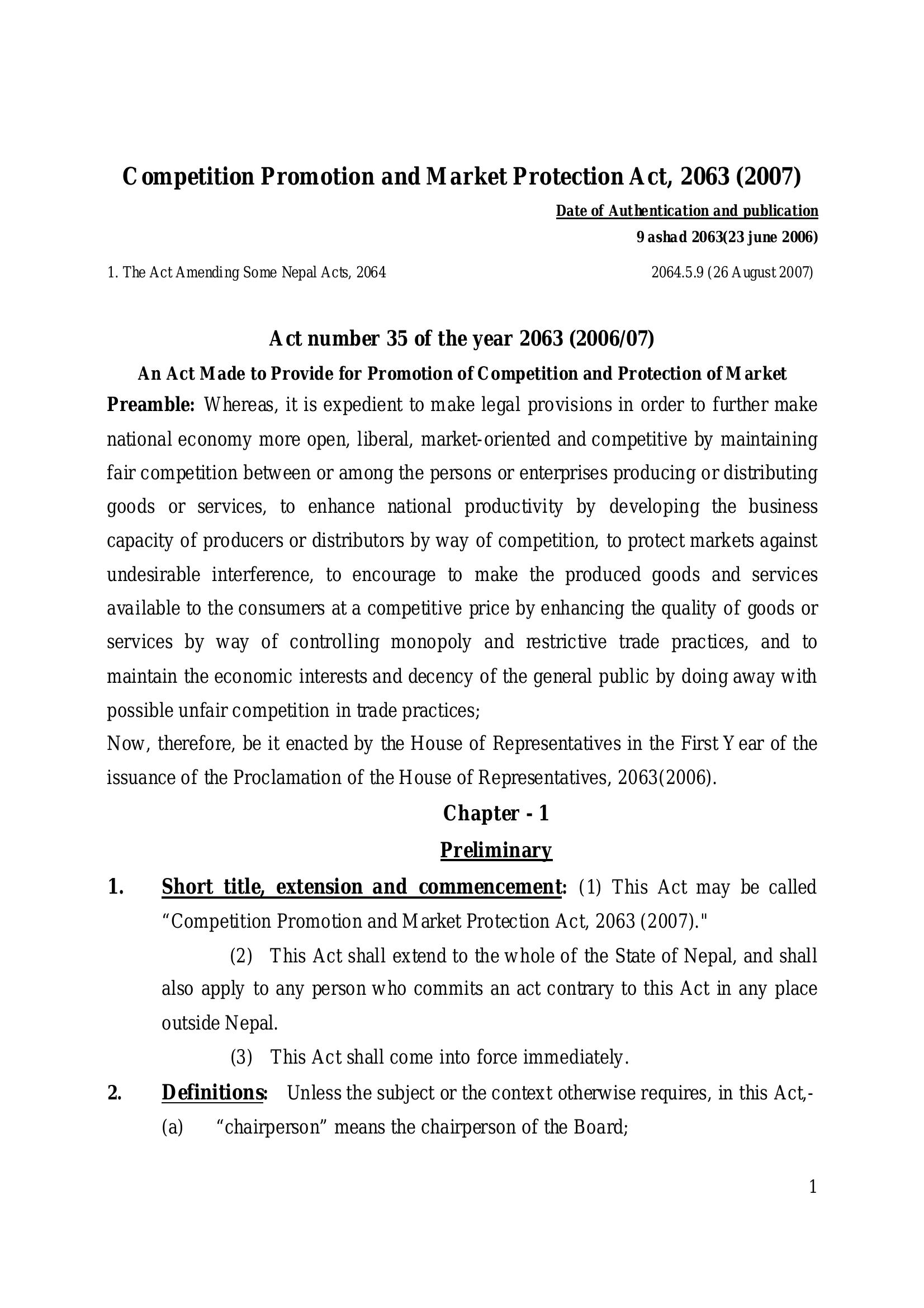 Competition Promotion and Market Protection Act 2063 nRead